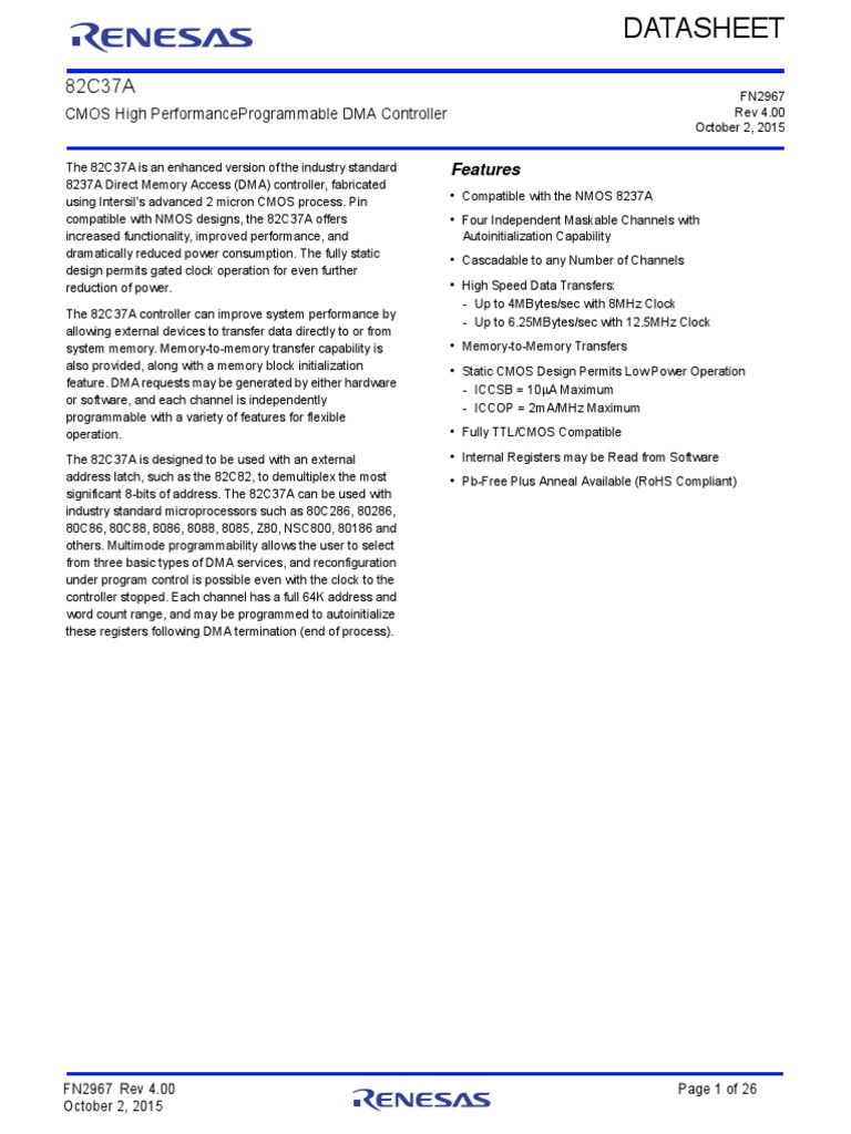 Cmos High Performanceprogrammable Dma Controller: Features | PDF | Input/Output | Central ...
