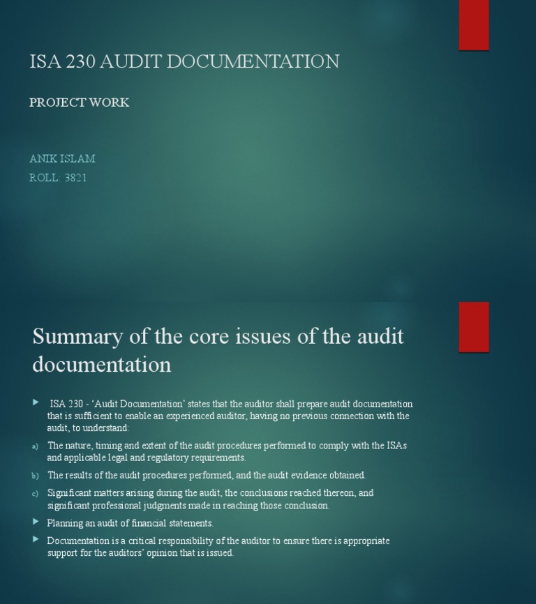 Isa 230 Audit Documentation: Project Work | PDF
