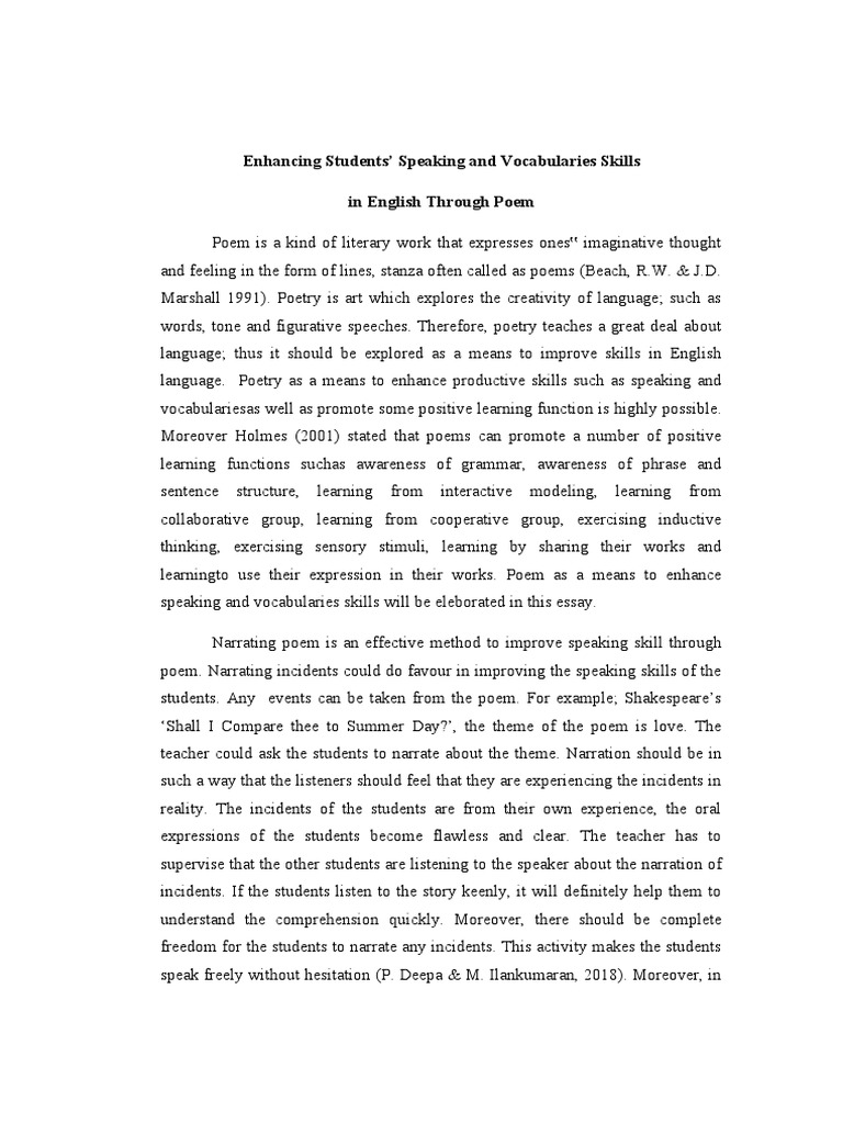 Enhancing Students Speaking and Vocabularies Through Poem | PDF ...