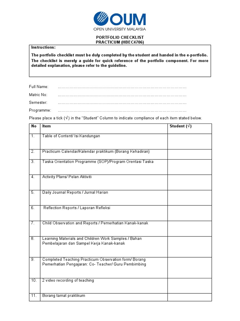 Portfolio Checklist | PDF