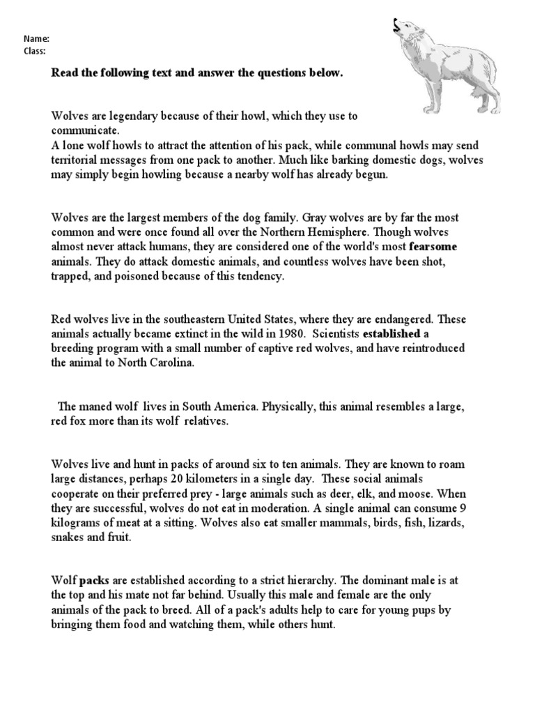 Read The Following Text and Answer The Questions Below.: Name: Class ...