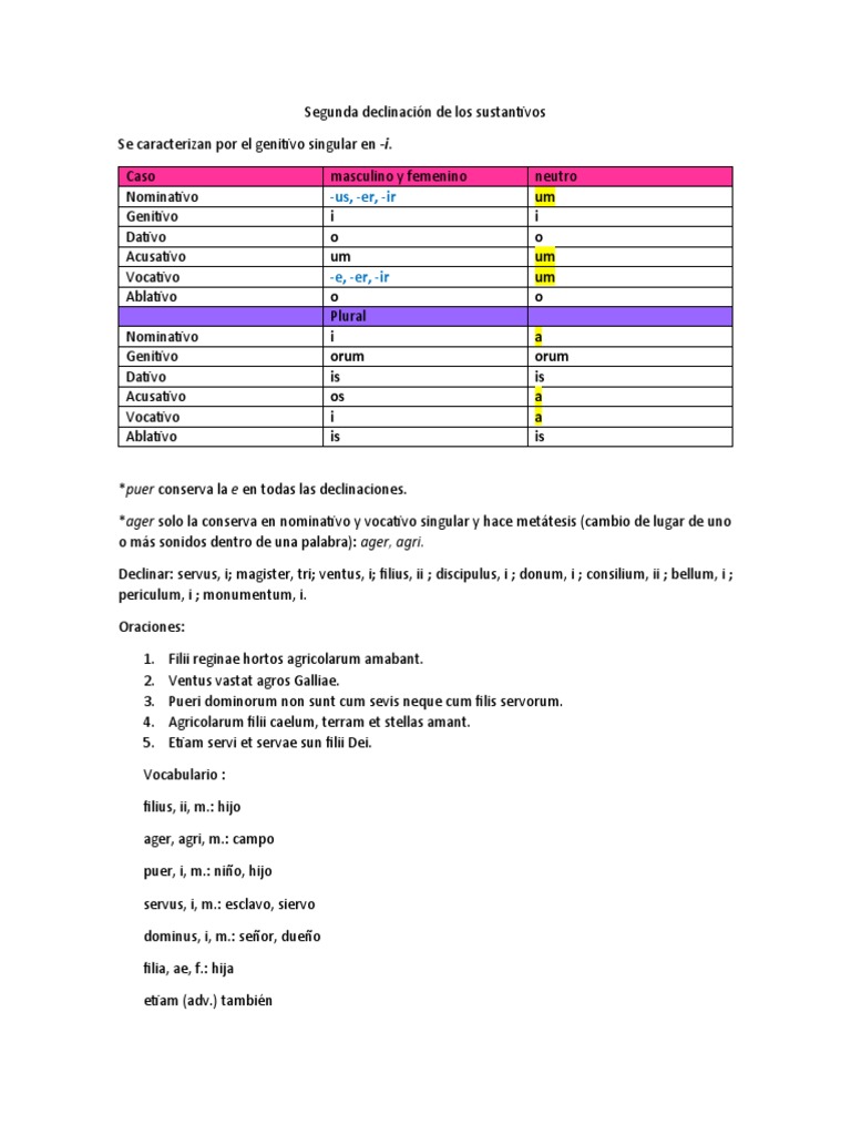 Segunda Declinación en Latín | PDF | Morfología Lingüística ...