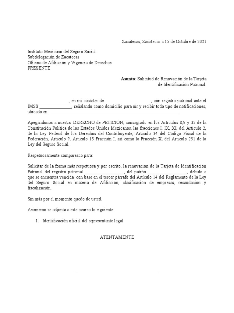 Formato Renovacion de Tip Imss | PDF