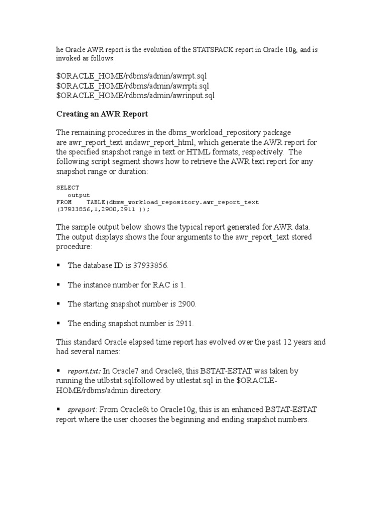 Awr Report Pdf Oracle Database Data Management Software