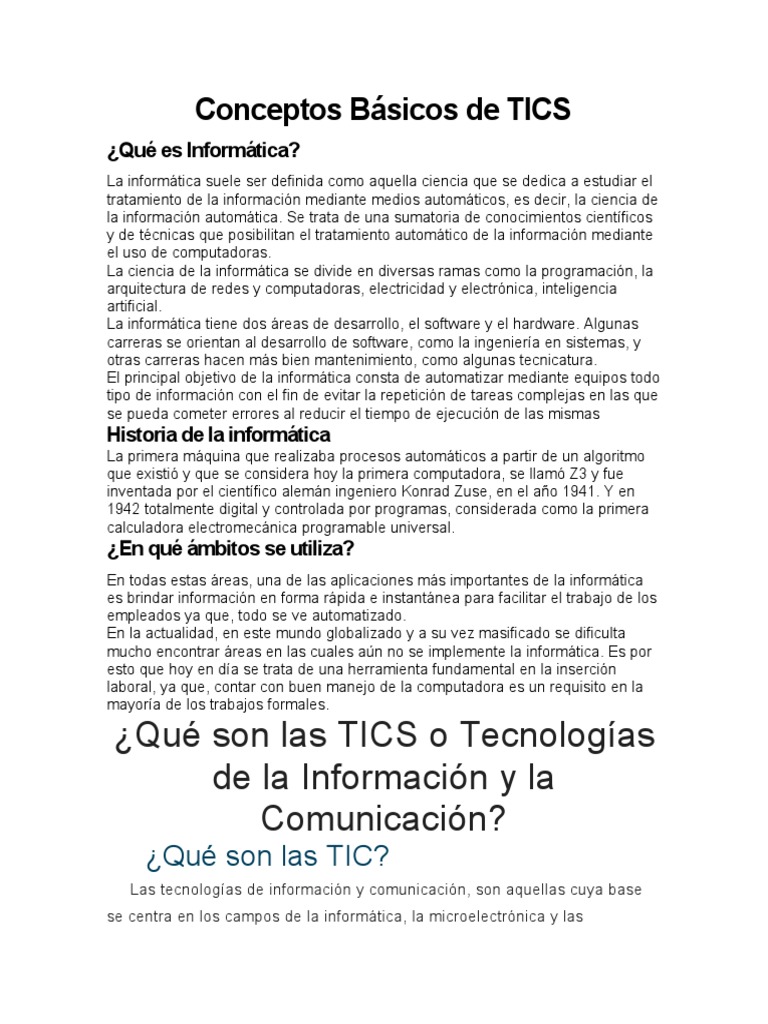 Conceptos Basicos de TICS | PDF | Informática | Tecnología de información y comunicaciones