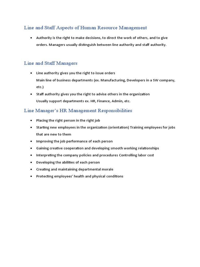 Line vs. Staff Authority in HRM | PDF