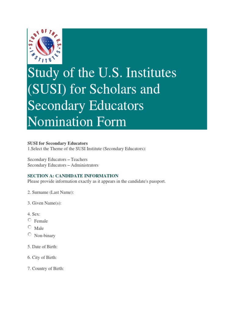 Study of The U.S. Institutes (SUSI) For Scholars and Secondary ...