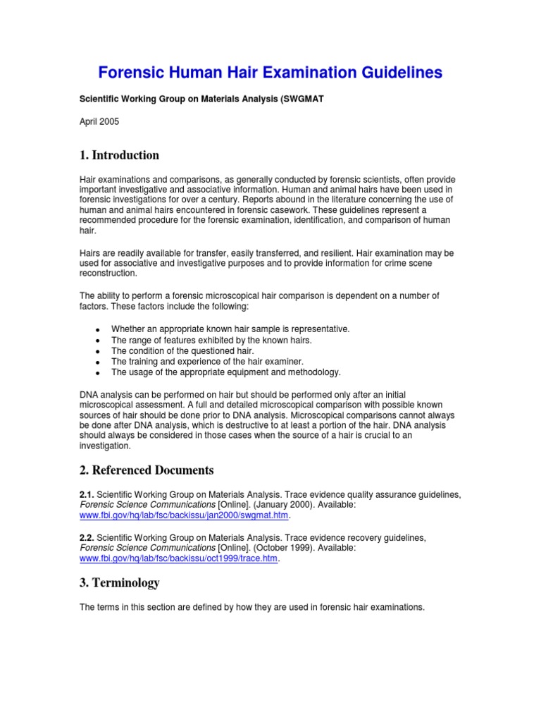Forensic Hair Examination Guidelines | PDF | Hair | Dna Profiling