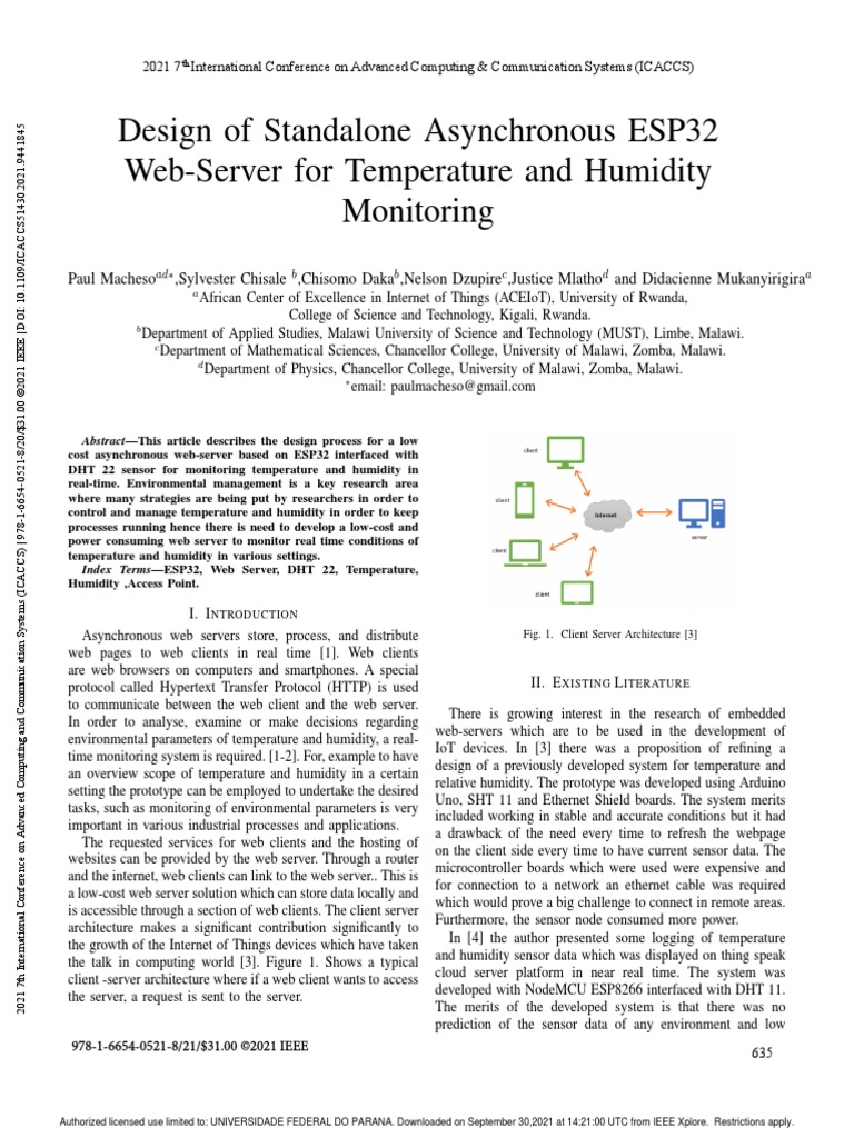 Design Of Standalone Asynchronous Esp32 Web Server For Temperature And 5503