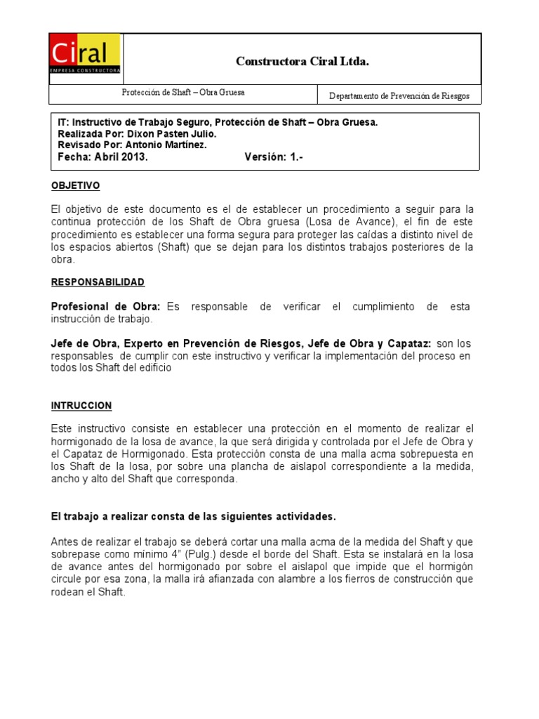 It Proteccion de Shaft Obra Gruesa | PDF | Hormigón
