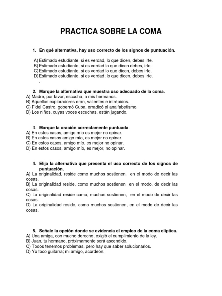 Práctica del Uso de la Coma | PDF