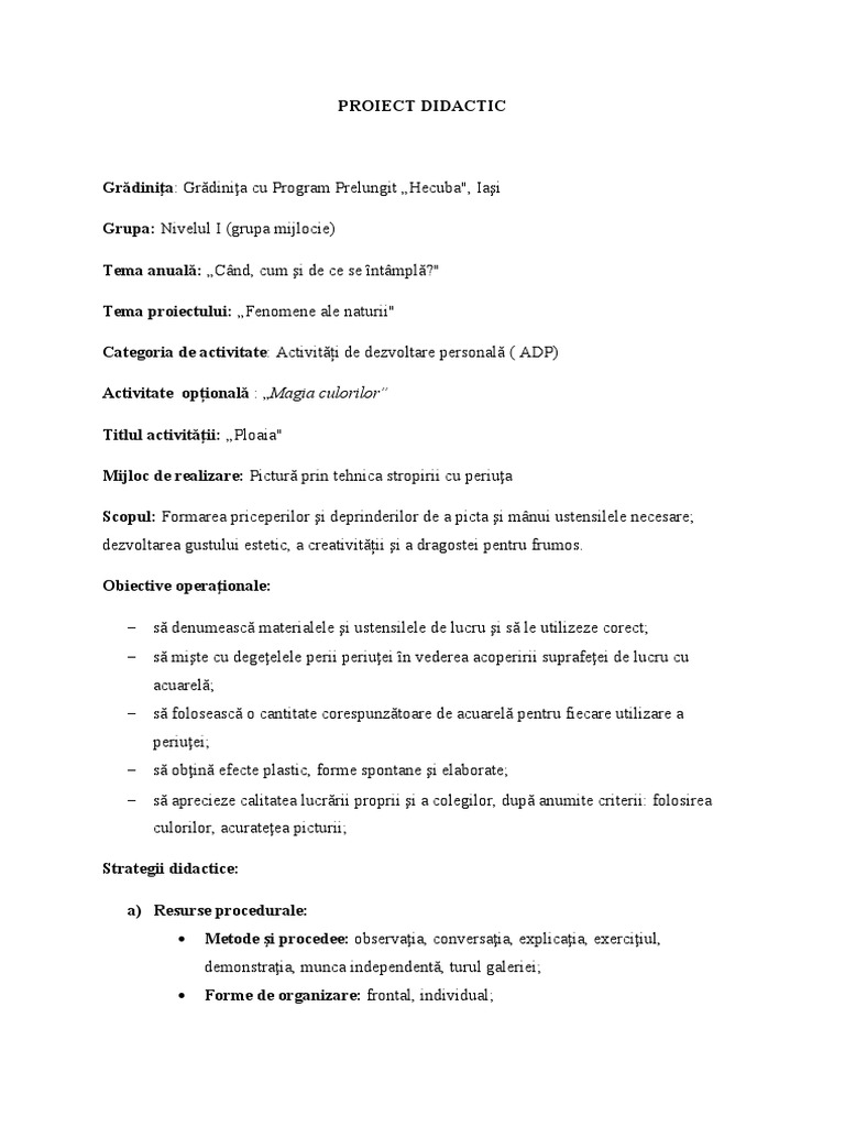 Adp Proiect Didactic Ploaia | PDF