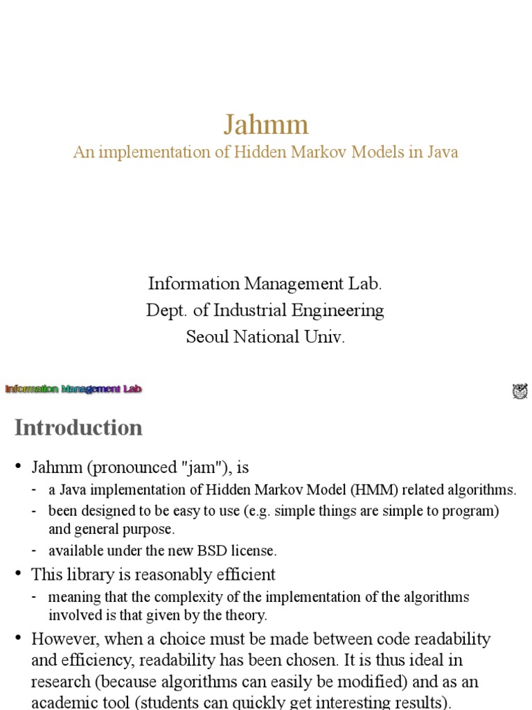 Jahmm: An Implementation of Hidden Markov Models in Java | PDF ...