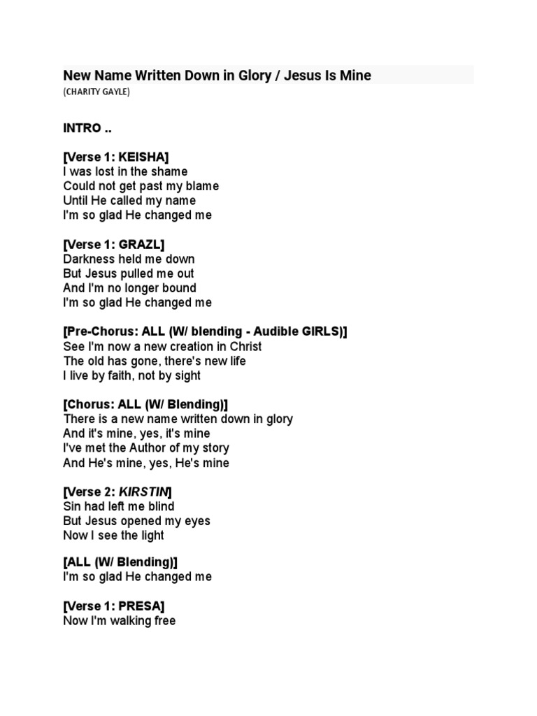 New Name Written Down in Glory / Jesus Is Mine: Intro .. (Verse 1 ...