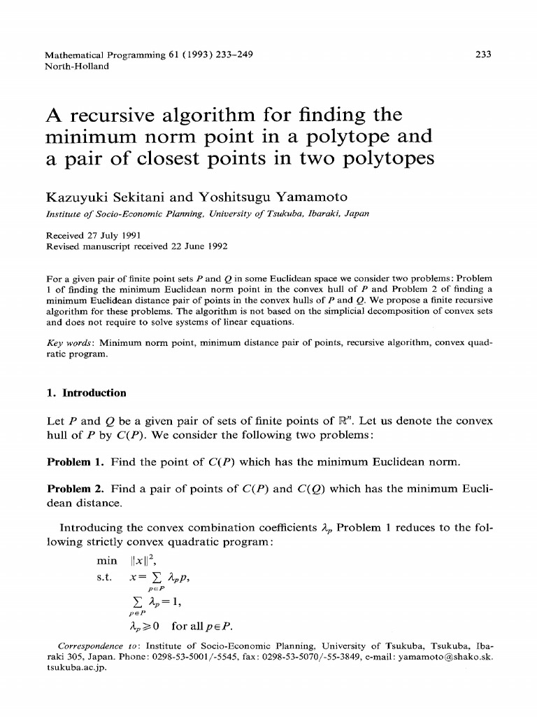 Recursive algorithm finds minimum norm point | PDF | Linear Programming | Mathematical Optimization