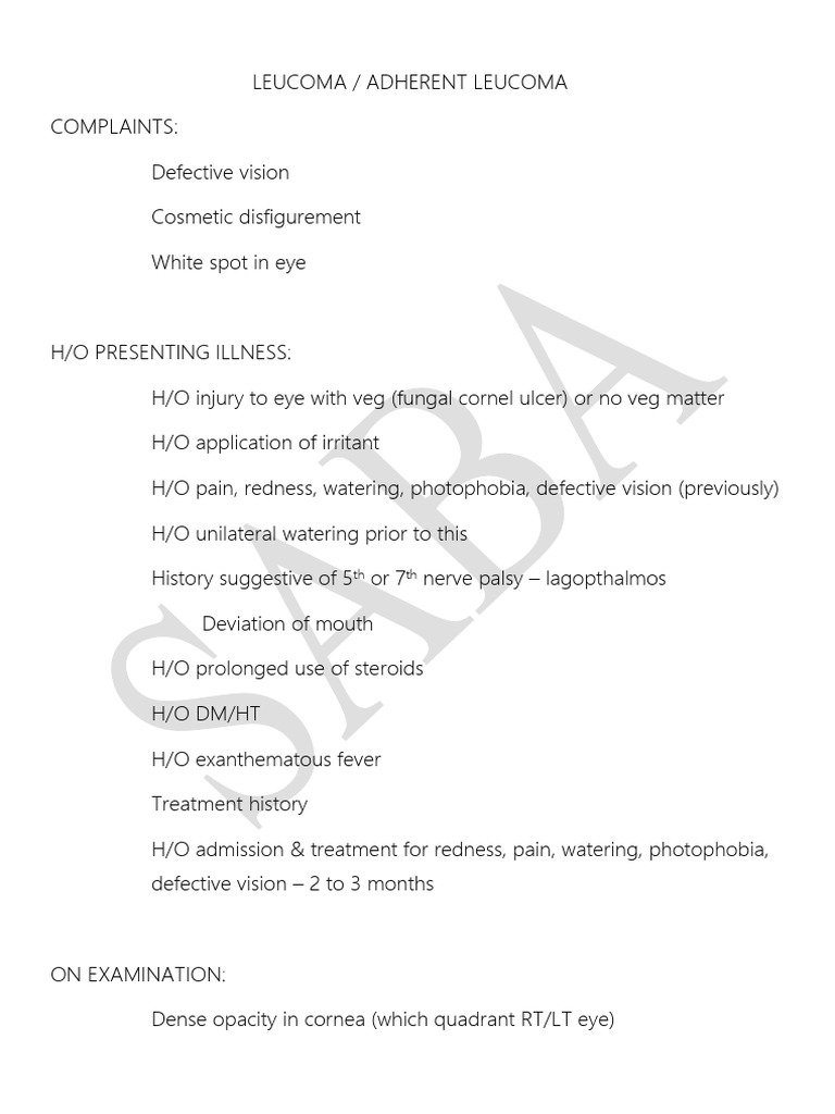 LEUCOMA, Adherent Leucoma | PDF