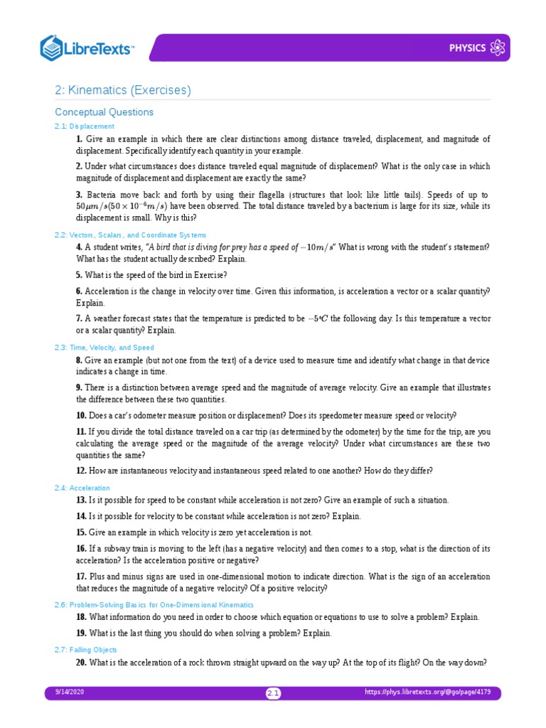 2 Kinematics Exercises Conceptual Questions Pdf Acceleration
