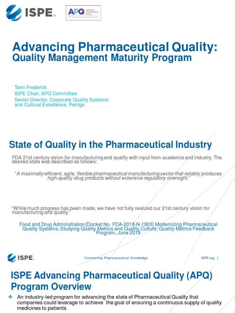 Advancing Pharmaceutical Quality:: Quality Management Maturity Program ...