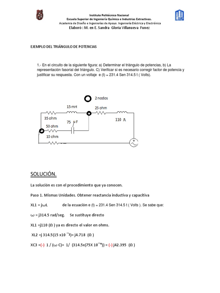 2IM36 EJEMPLO 2 DEL TRIÁNGULO DE POTENCIAS - Ejercicio 2docx | PDF | Energia electrica | voltaje