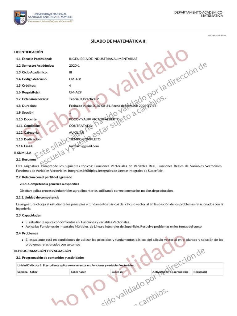 Silab-MATEMÁTICA III | PDF | Derivado | Integral