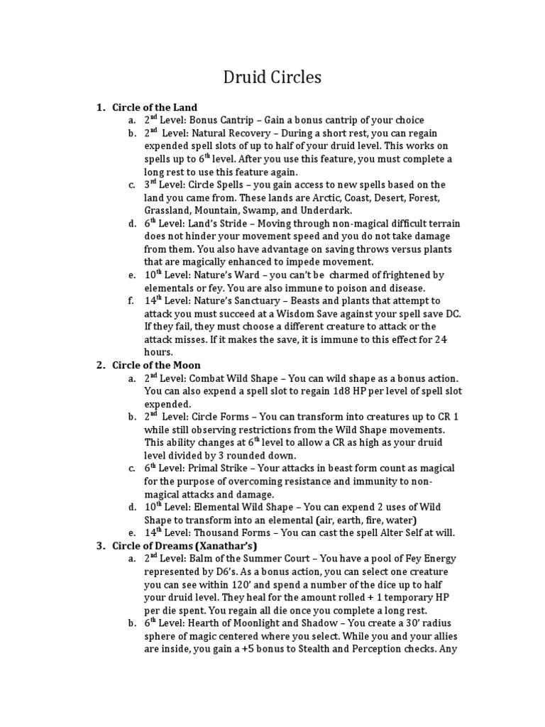 Druid Subclasses and Circles in 5E | PDF