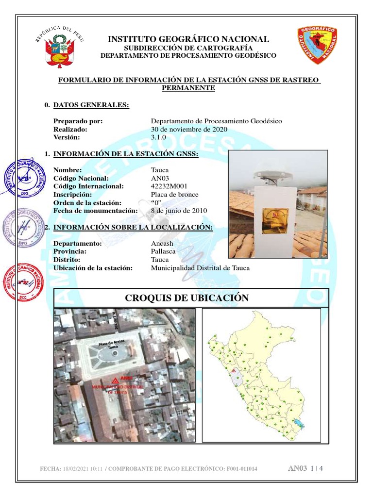 Estación GNSS Tauca AN03: Datos y Ubicación | PDF | Geografía | Geodesia