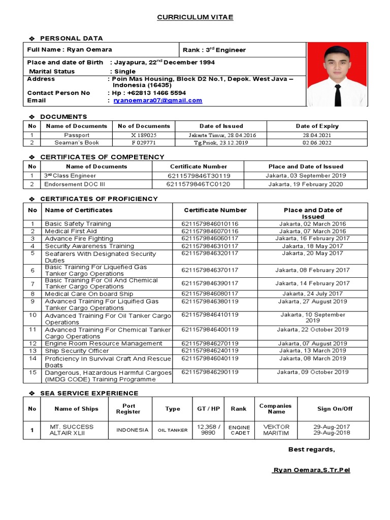 Resume 3rd Engineer | Download Free PDF | Ships | Jakarta