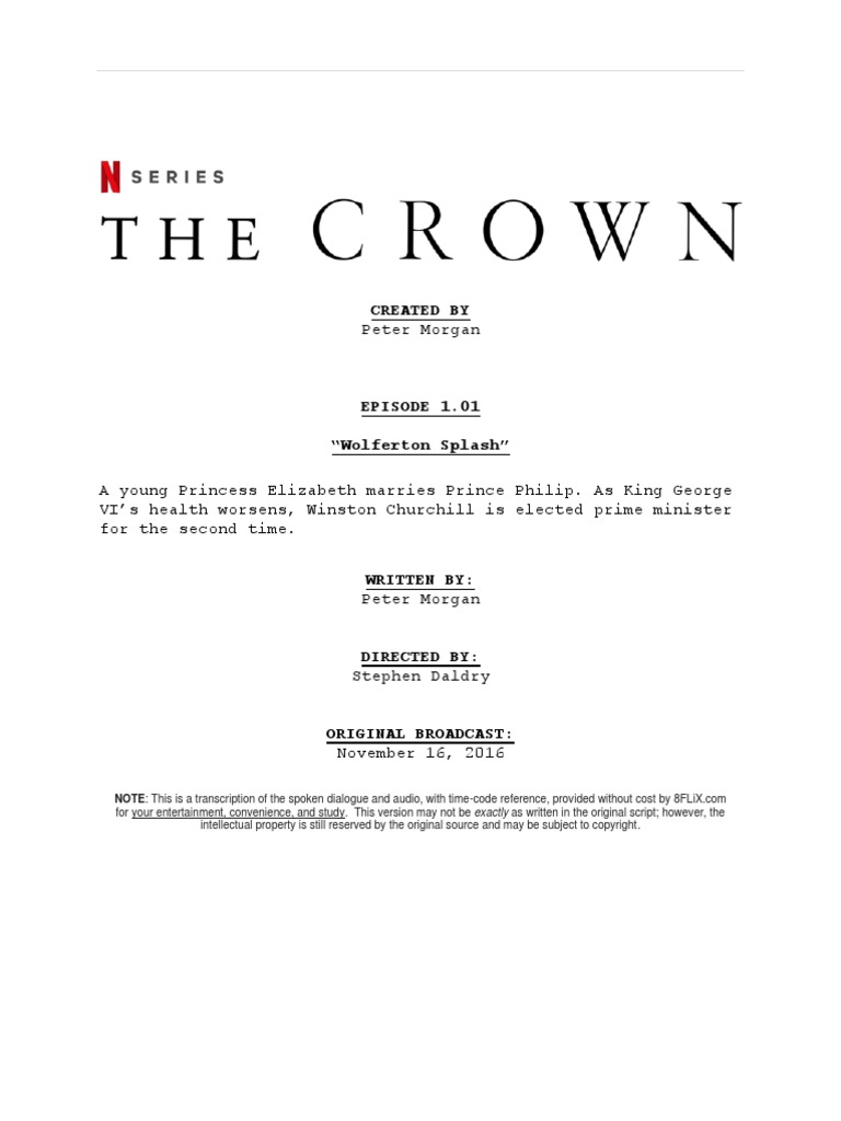 The Crown Episode Script Transcript Season 1 01 Wolferton Splash | PDF