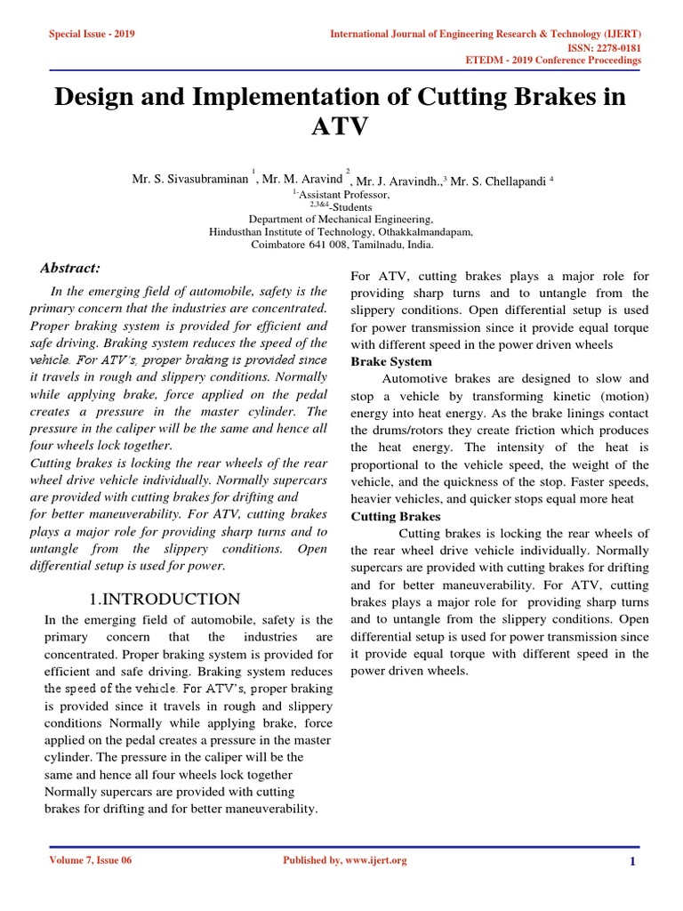Design and Implementation of Cutting Brakes in ATV IJERTCONV7IS06024 ...