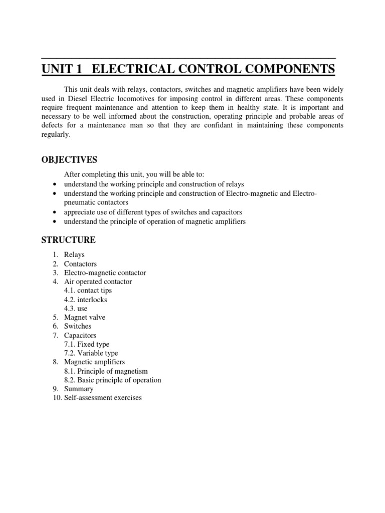 Unit 1 Electrical Control Components | PDF | Capacitor | Inductance