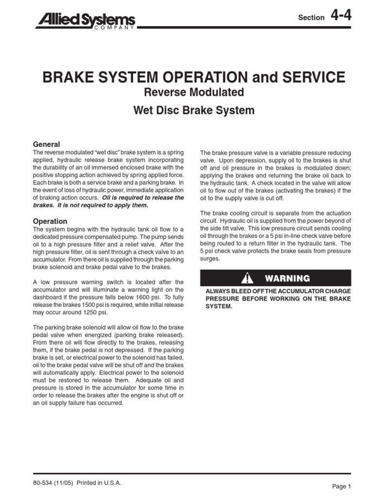 Reverse Modulated Wet Disc Brake System: Section | PDF | Valve | Brake