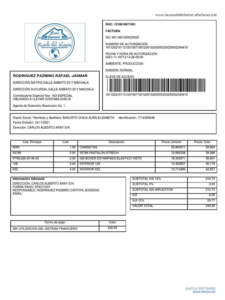 Factura de Venta de Ropa Jasmar | PDF | Economias | Servicios (economía)