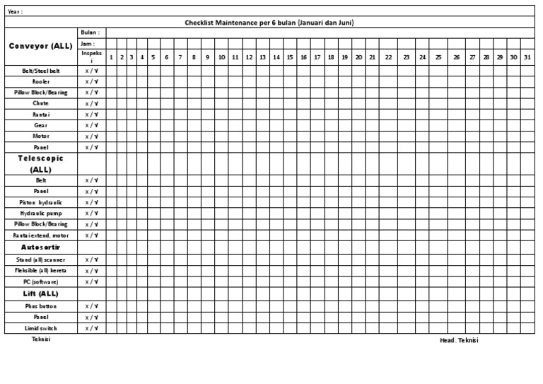Checklist Maintenance Per 6 Bulan (Januari Dan Juni) : Conveyor (ALL ...