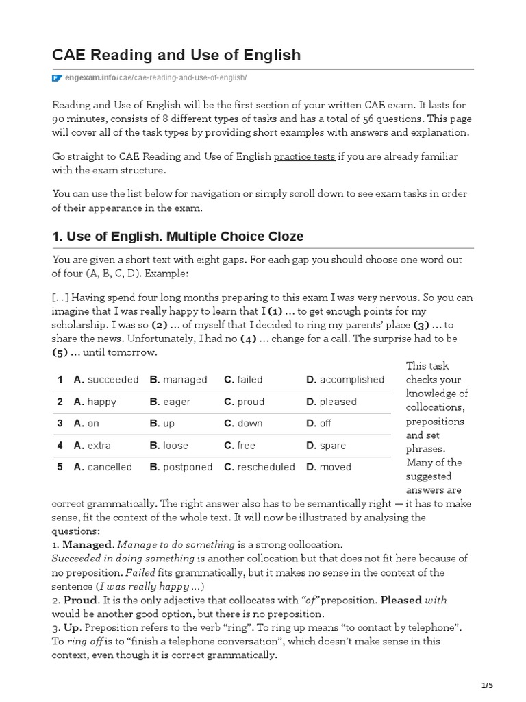 Engexam - info-CAE Reading and Use of English | PDF | Verb | Adverb