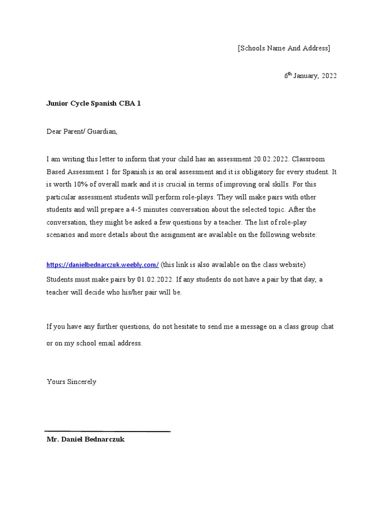 Letter To Parents Guardians | PDF