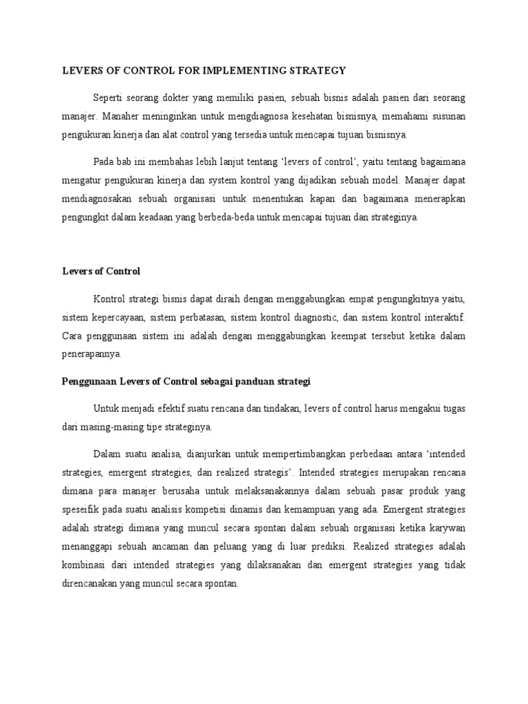 Levers of Control For Implementing Strategy | PDF