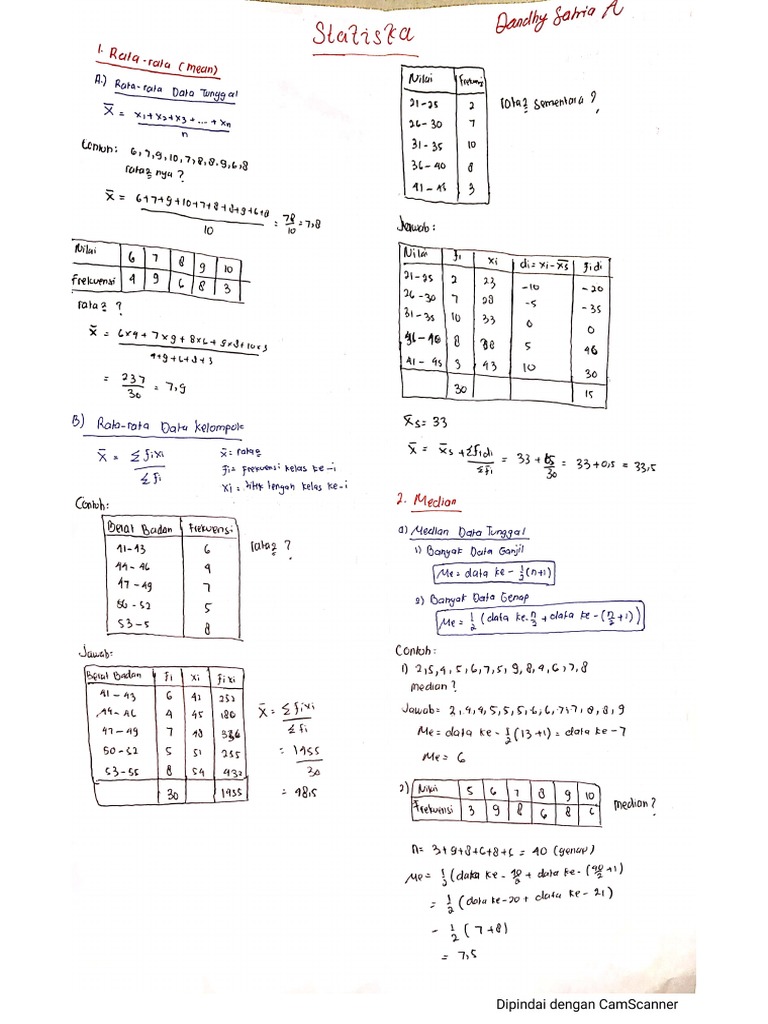 Rangkuman Rumus Statistika Sma | PDF