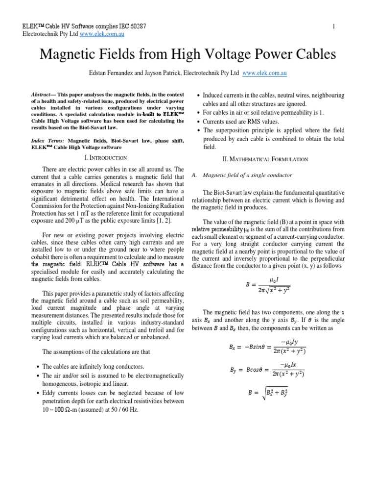 Magnetic Fields From High Voltage Power Cables | PDF | Magnetic Field ...