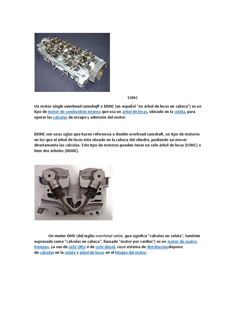 Motores SOHC, DOHC y OHV: Tipos de sistemas de distribución | PDF