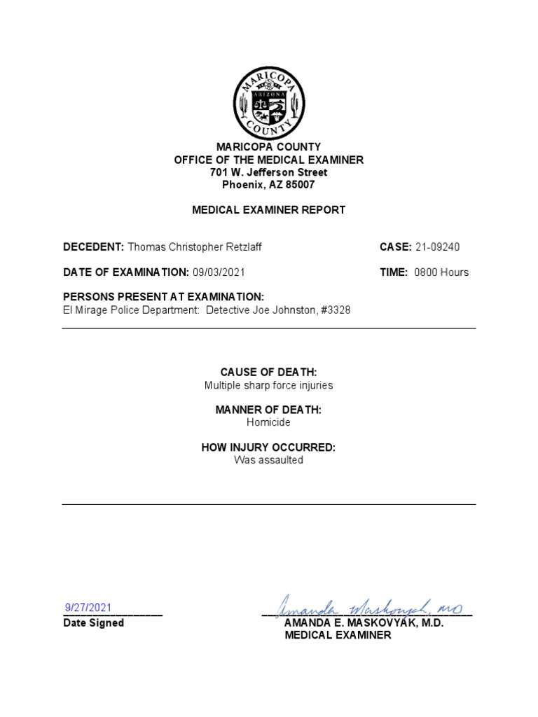 Thomas Retzlaff Medical Examiner Report | PDF | Heart Valve | Coronary ...