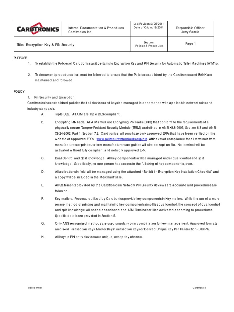 Key Management Procedures | PDF | Automated Teller Machine | Personal ...