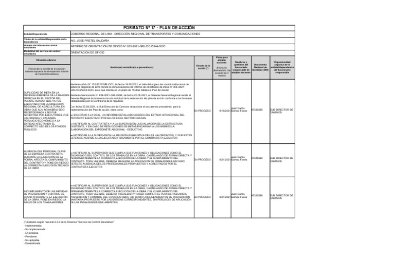 Plan de Accion - Oci | PDF