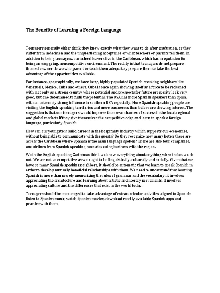 The Benefits of Learning A Foreign Language | PDF | Spanish Language ...