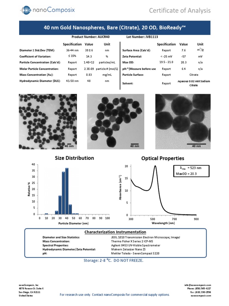 Especificação Nanopartículas de Ouro 40 NM | PDF | Atomic Physics ...