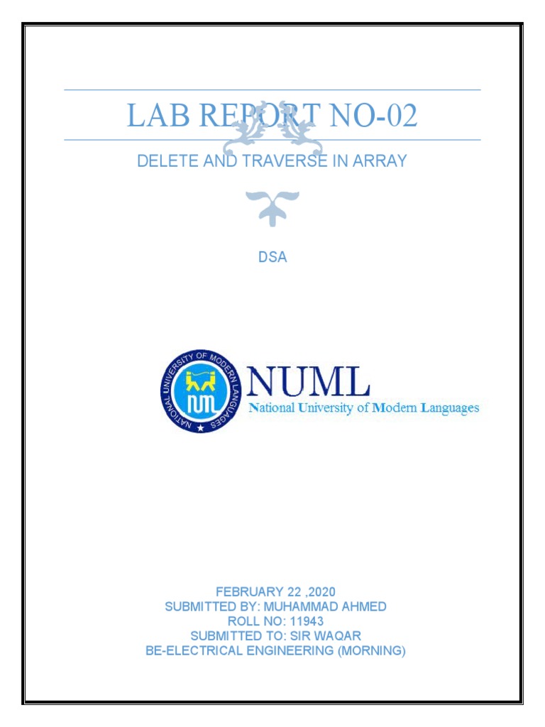 Lab Report No 02 Delete And Traverse In Array Pdf Array Data Structure Integer Computer