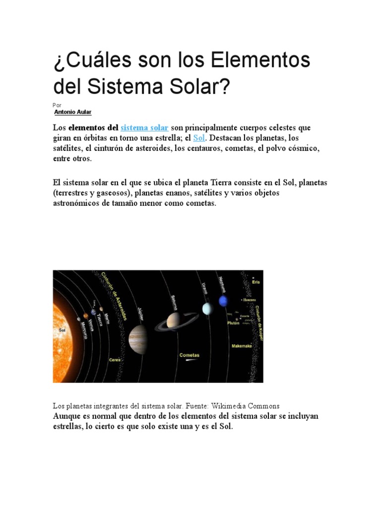 Cuáles Son Los Elementos Del Sistema Solar | PDF | Sistema solar | Planetas