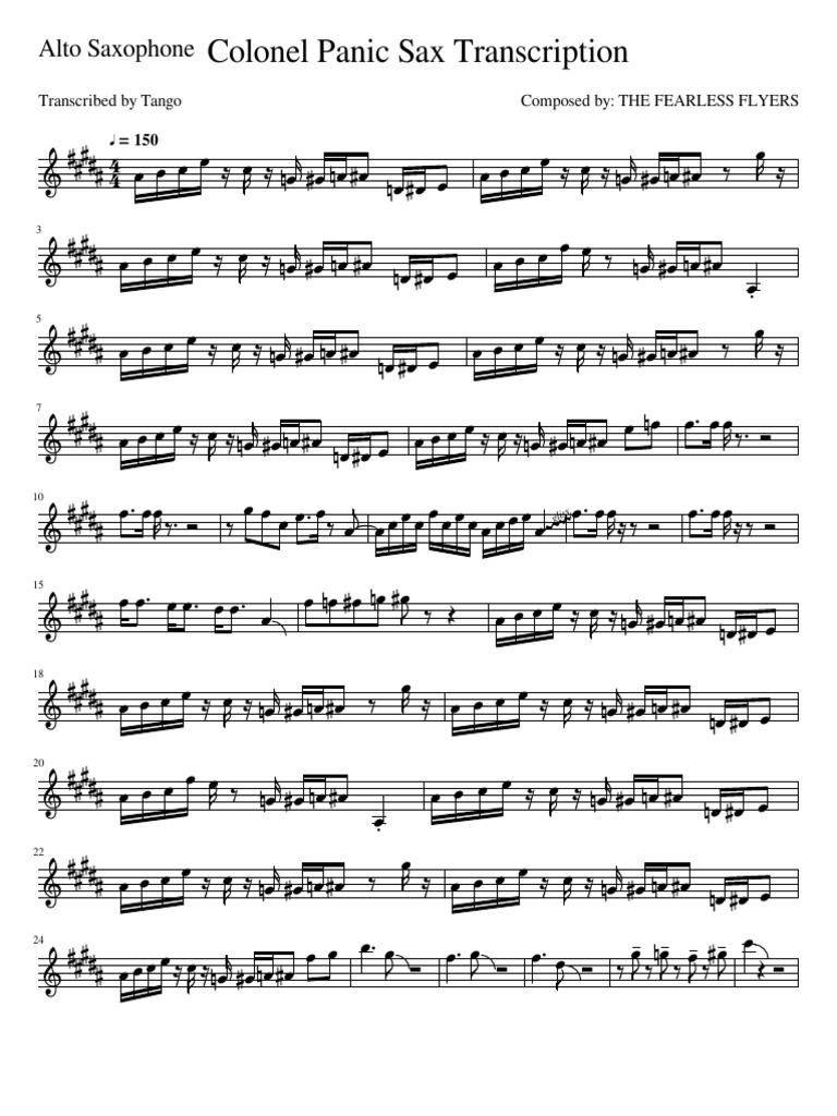 Colonel Panic Sax Transcription-Alto Saxophone | PDF | Saxophone ...
