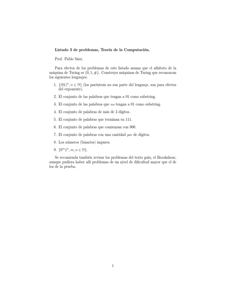 Maquinas De Turing Ejercicios Pdf