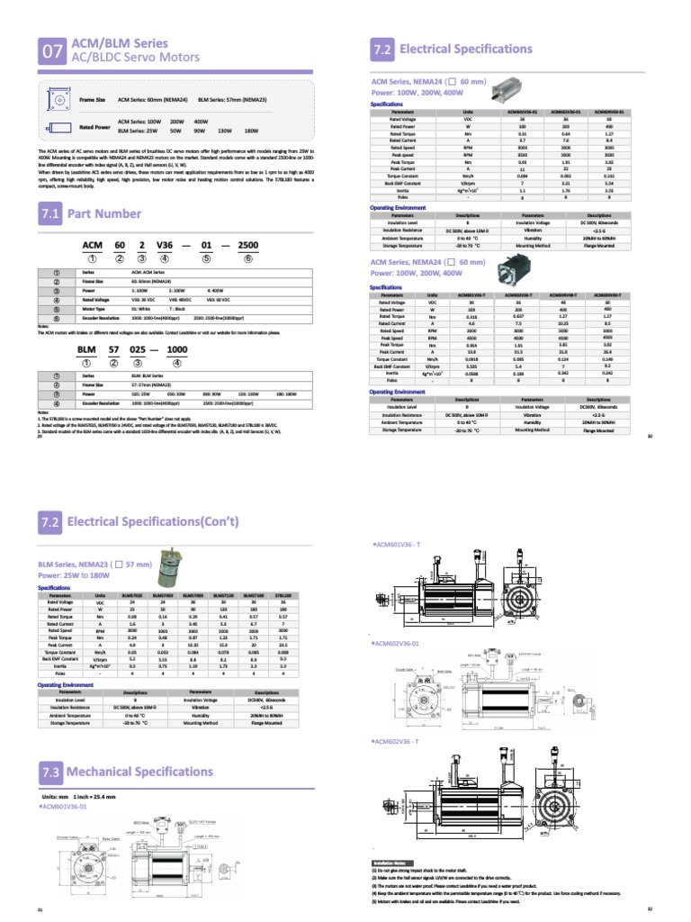 AC/BLDC Servo Motors: ACM/BLM Series Electrical Specifications | PDF ...