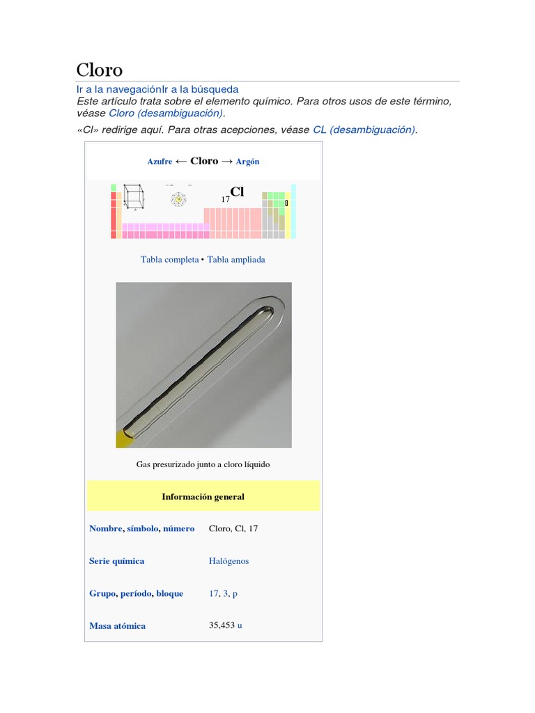 Cloro Elemento Quimico